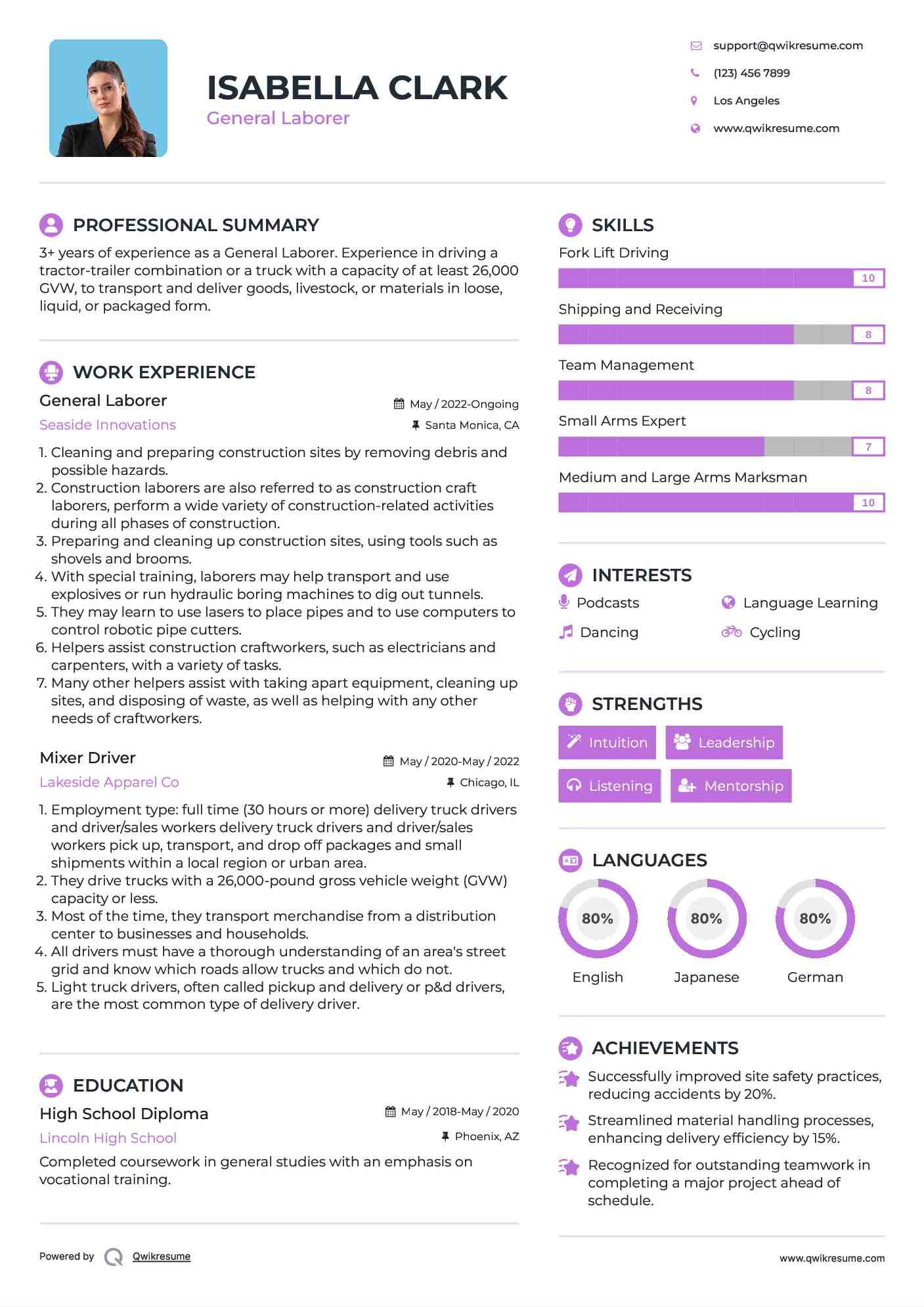 General Laborer Resume Samples QwikResume