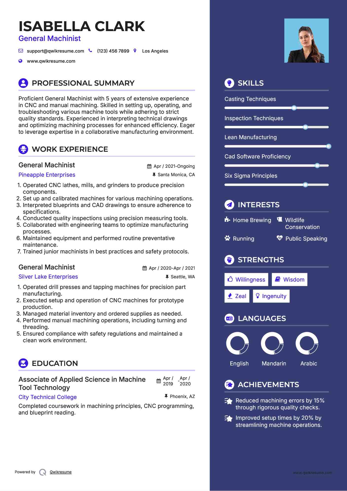 General Machinist Resume Samples QwikResume