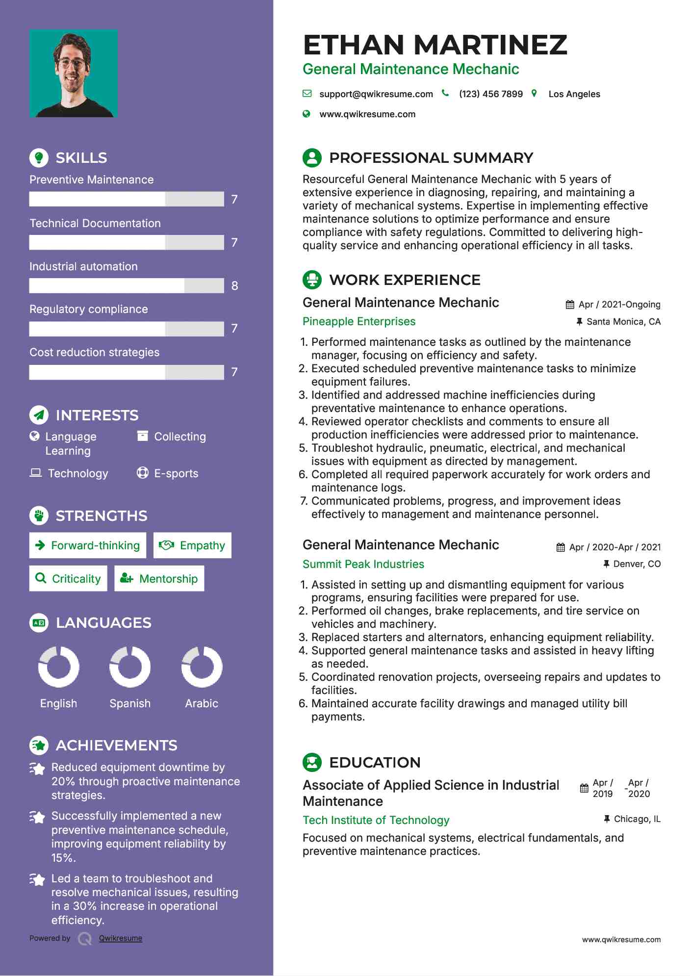 General Maintenance Mechanic Resume Samples QwikResume