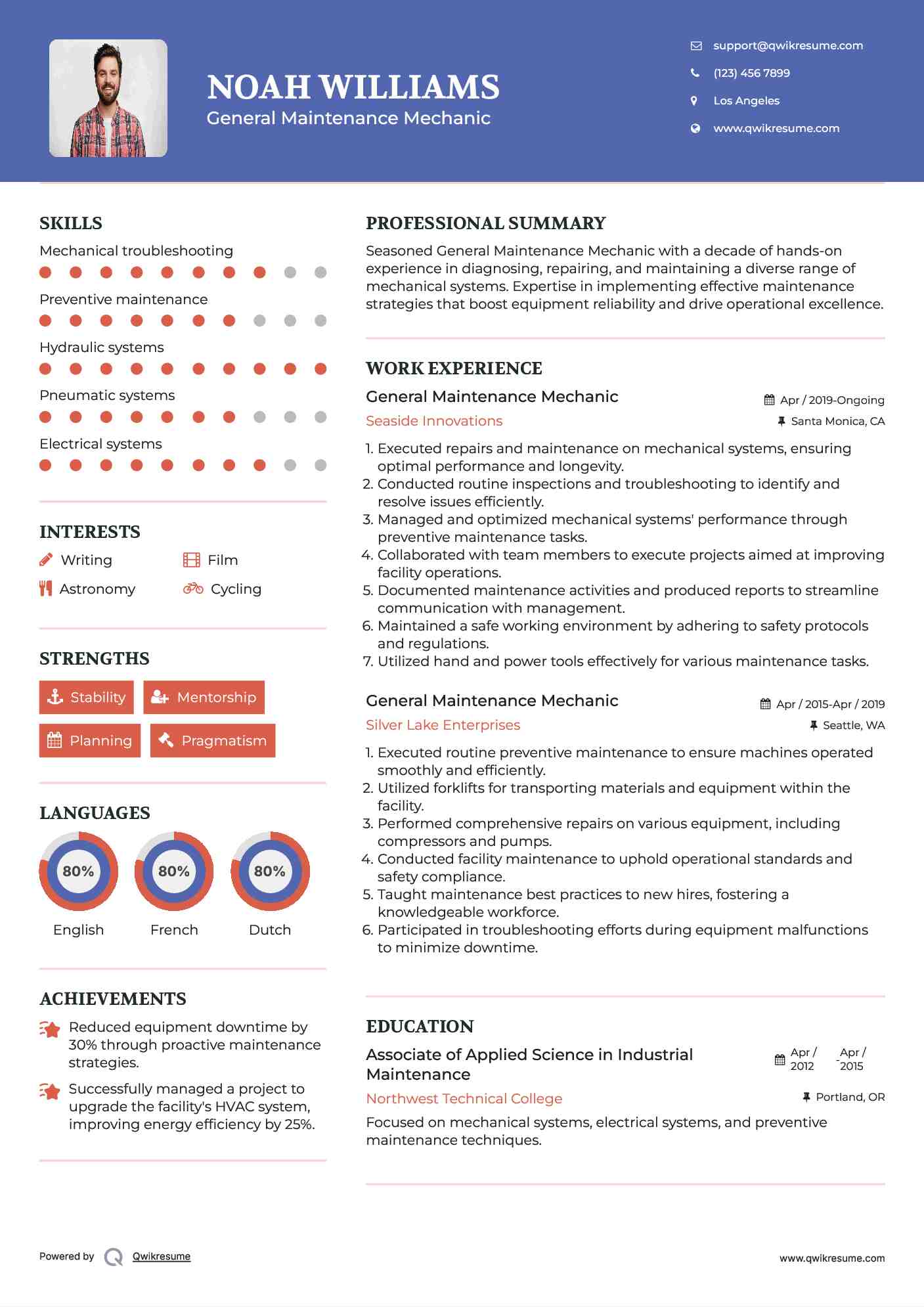 General Maintenance Mechanic Resume Samples QwikResume