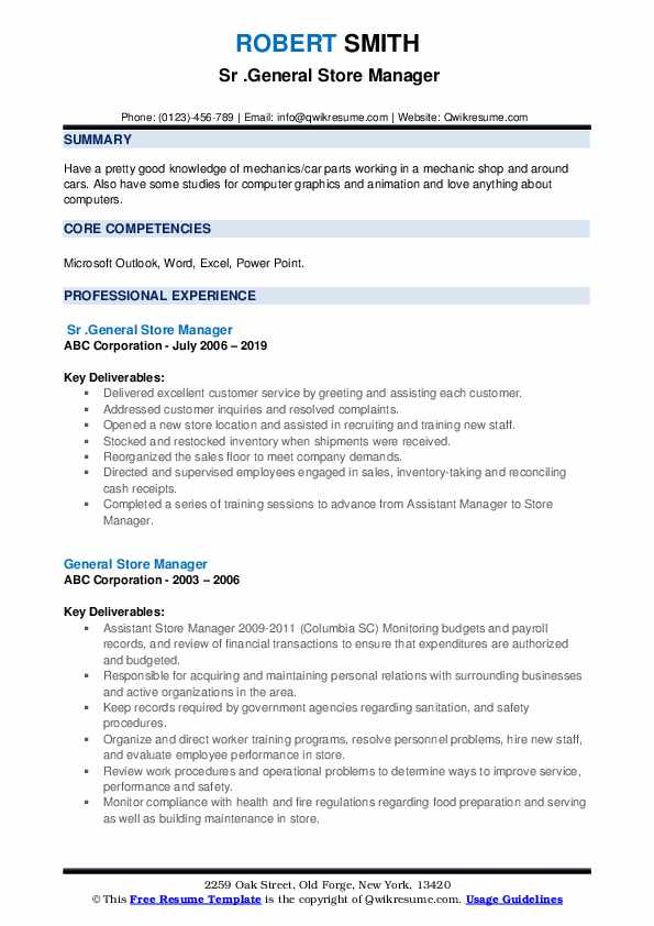 General Store Manager Resume Samples | QwikResume