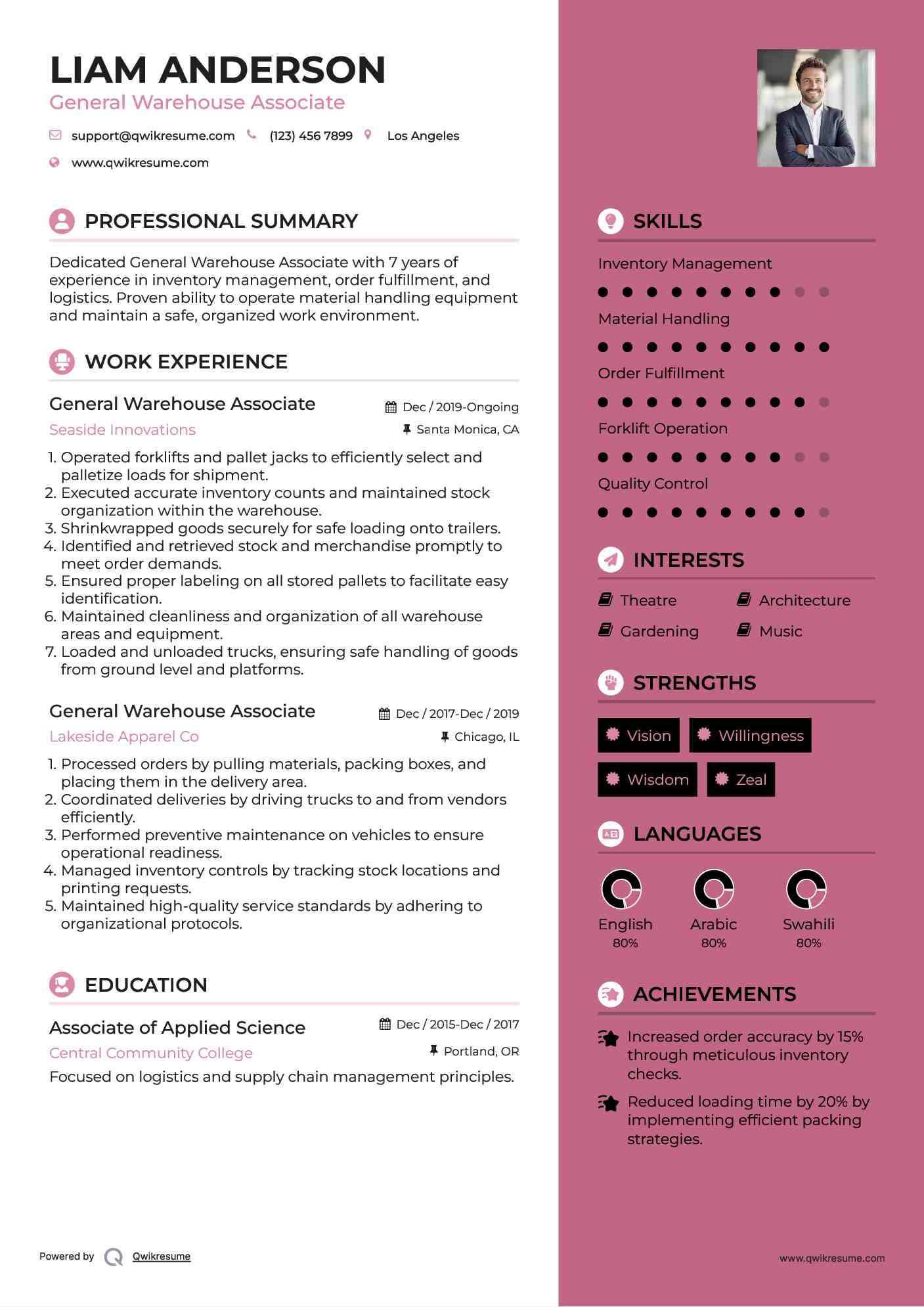 General Warehouse Associate Resume Samples QwikResume
