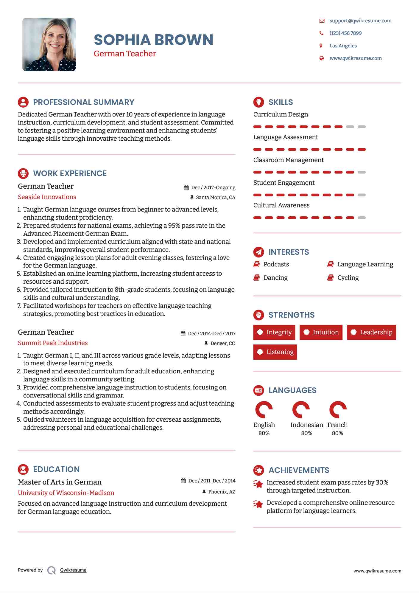 German Resume Sample German Resume Sample