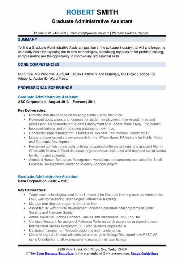 Graduate Administrative Assistant Resume Samples | QwikResume