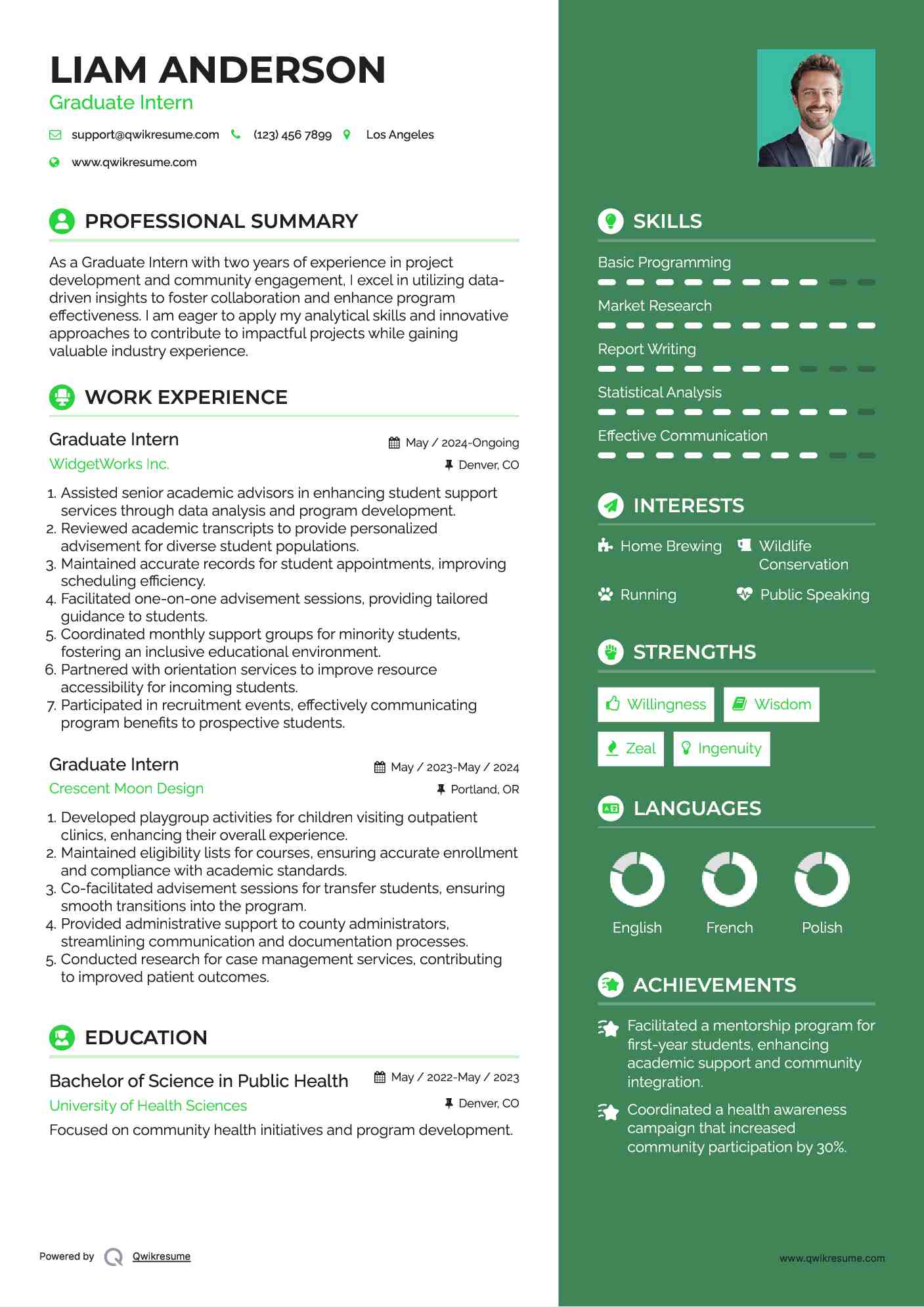 Graduate Intern Resume Samples QwikResume