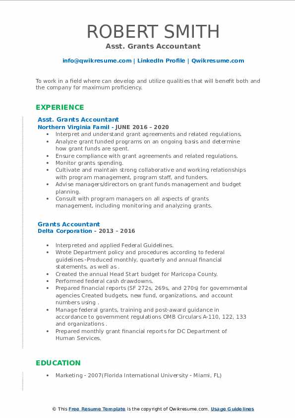 Grant Accountant Sample Resume