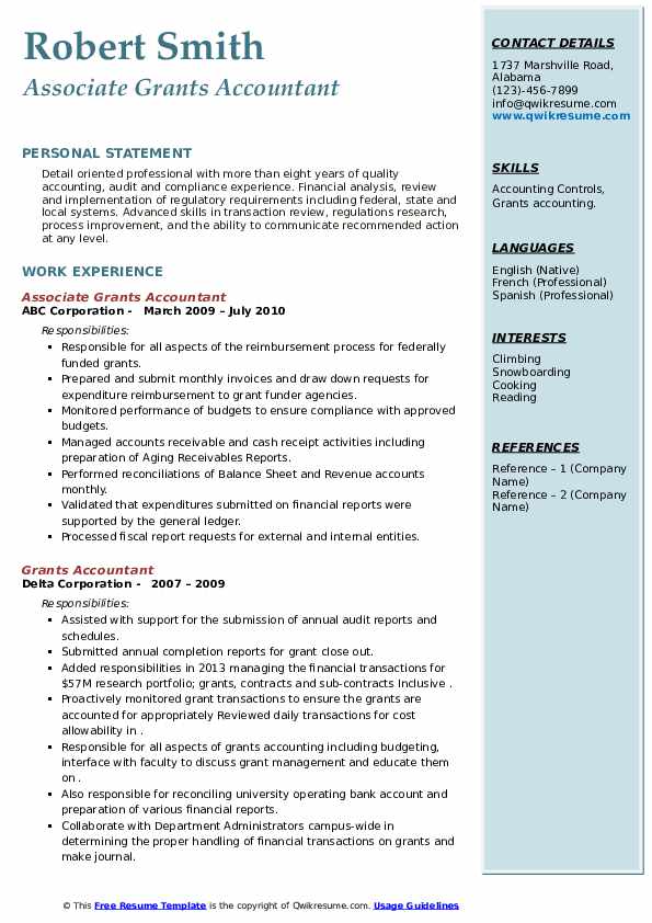Grant Accountant Sample Resume