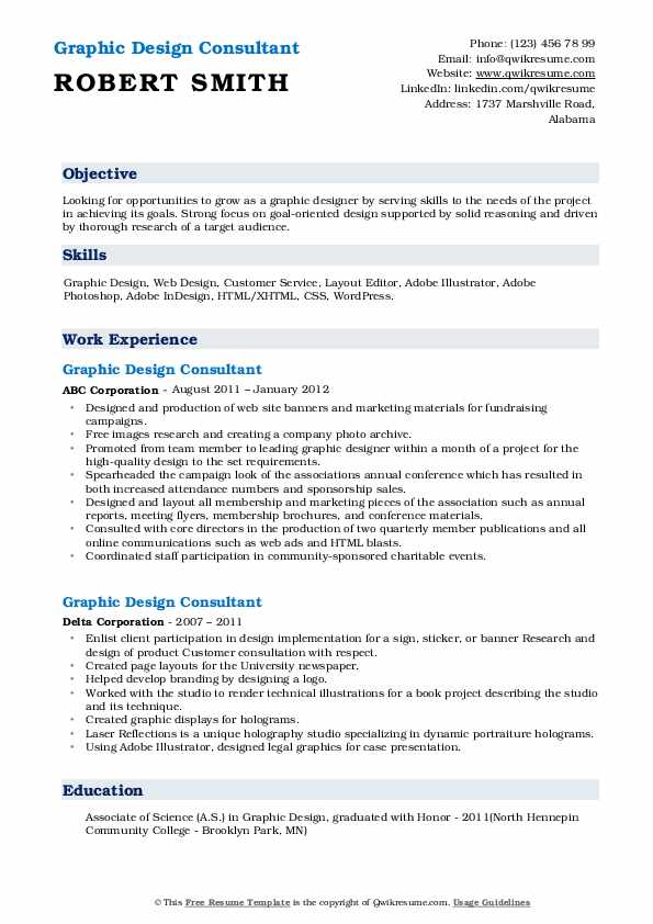 Graphic Design Consultant Resume Samples | QwikResume