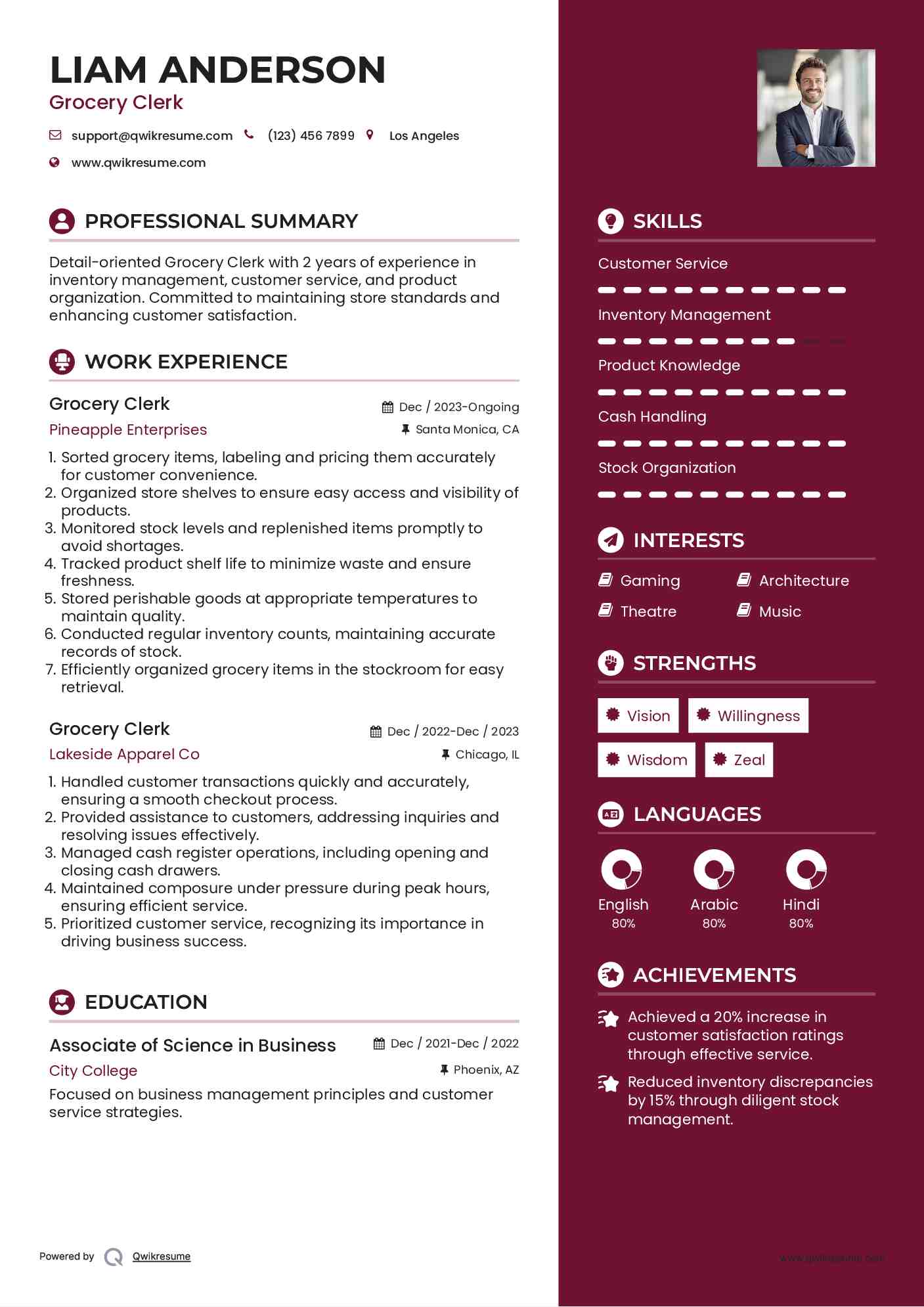 Grocery Clerk Resume Samples QwikResume