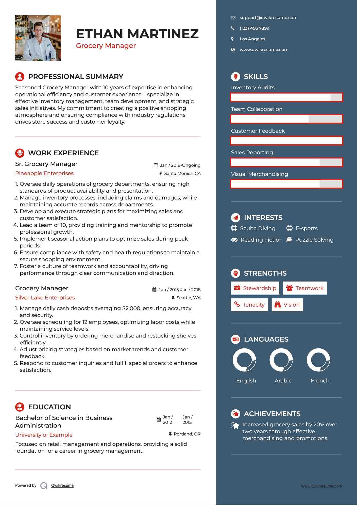 Grocery Manager Resume Samples QwikResume