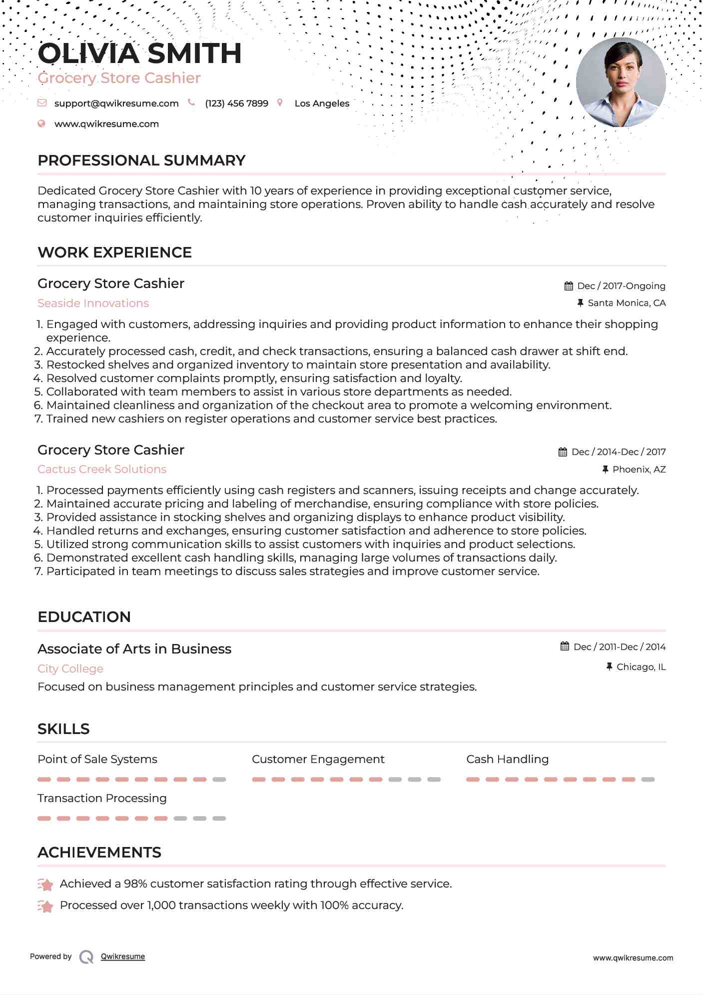 Grocery Store Cashier Resume Samples QwikResume