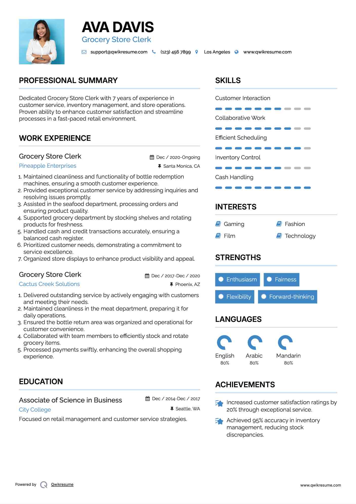 Grocery Store Clerk Resume Samples QwikResume