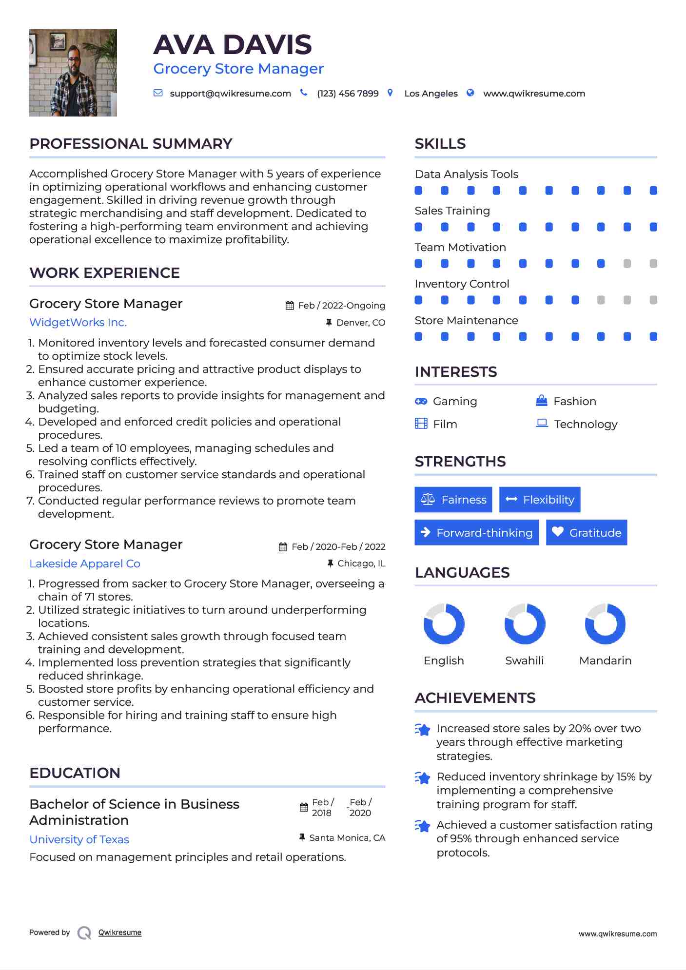 Grocery Store Manager Resume Samples QwikResume