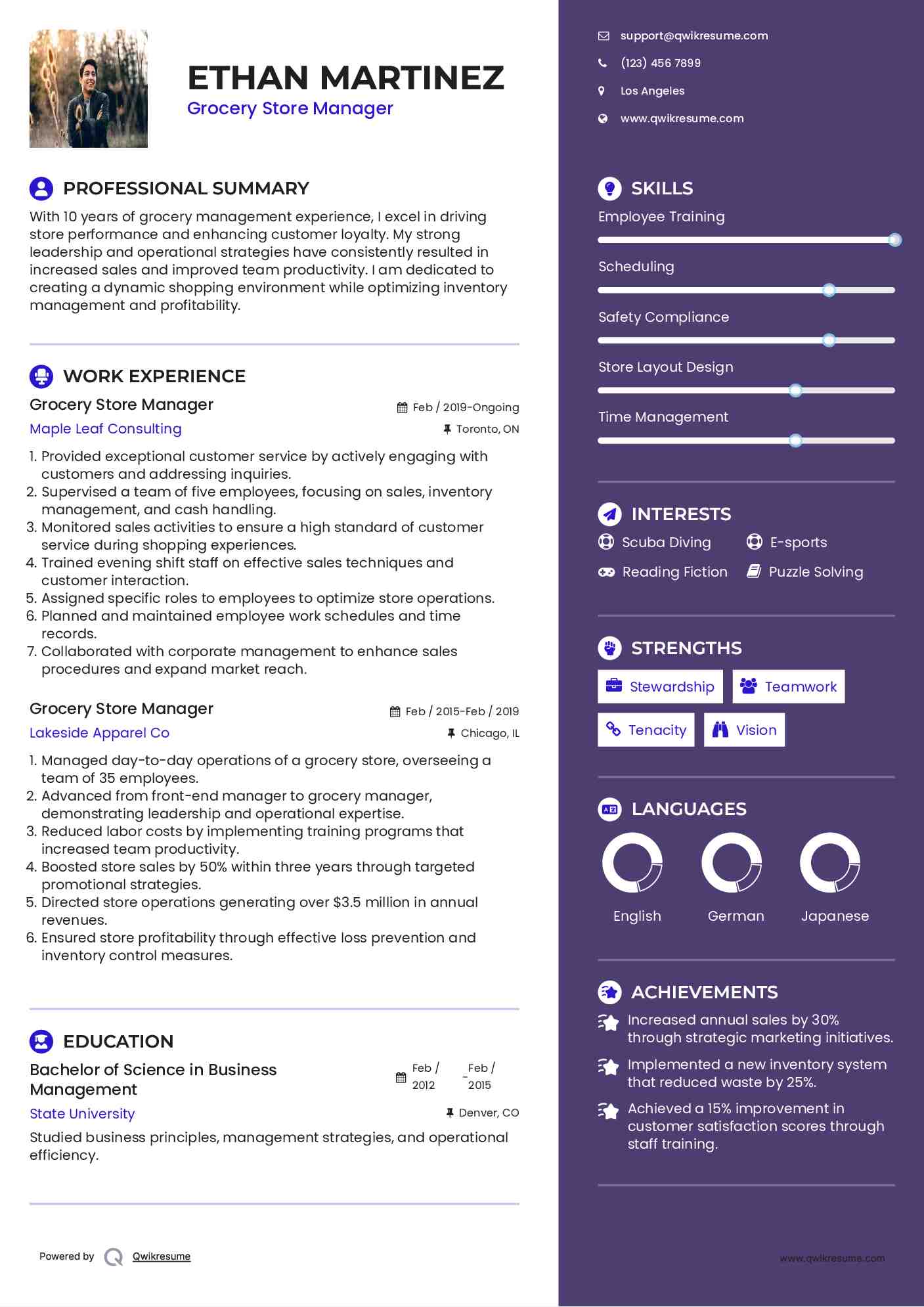 Grocery Store Manager Resume Samples QwikResume