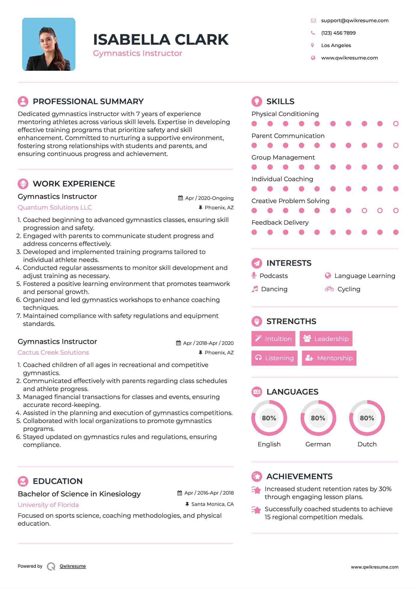 Gymnastics Instructor Resume Samples QwikResume gymnastics-instructor-resume-samples-qwikresume