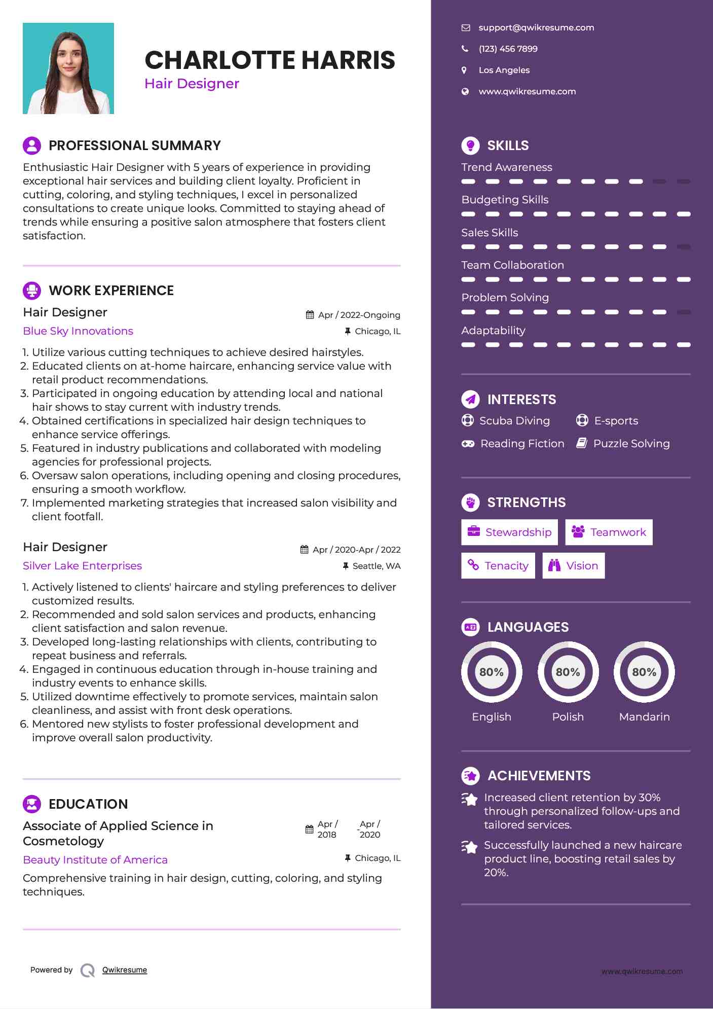 10 Hair Designer Resume Samples And Templates For 2025