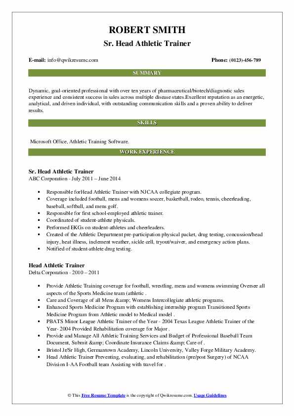 Head Athletic Trainer Resume Samples | QwikResume Head Athletic Trainer Resume Samples | QwikResume
