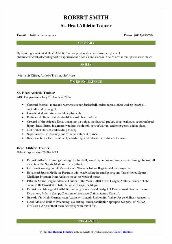 Head Athletic Trainer Sample Resume 10 Athletic Director Resume