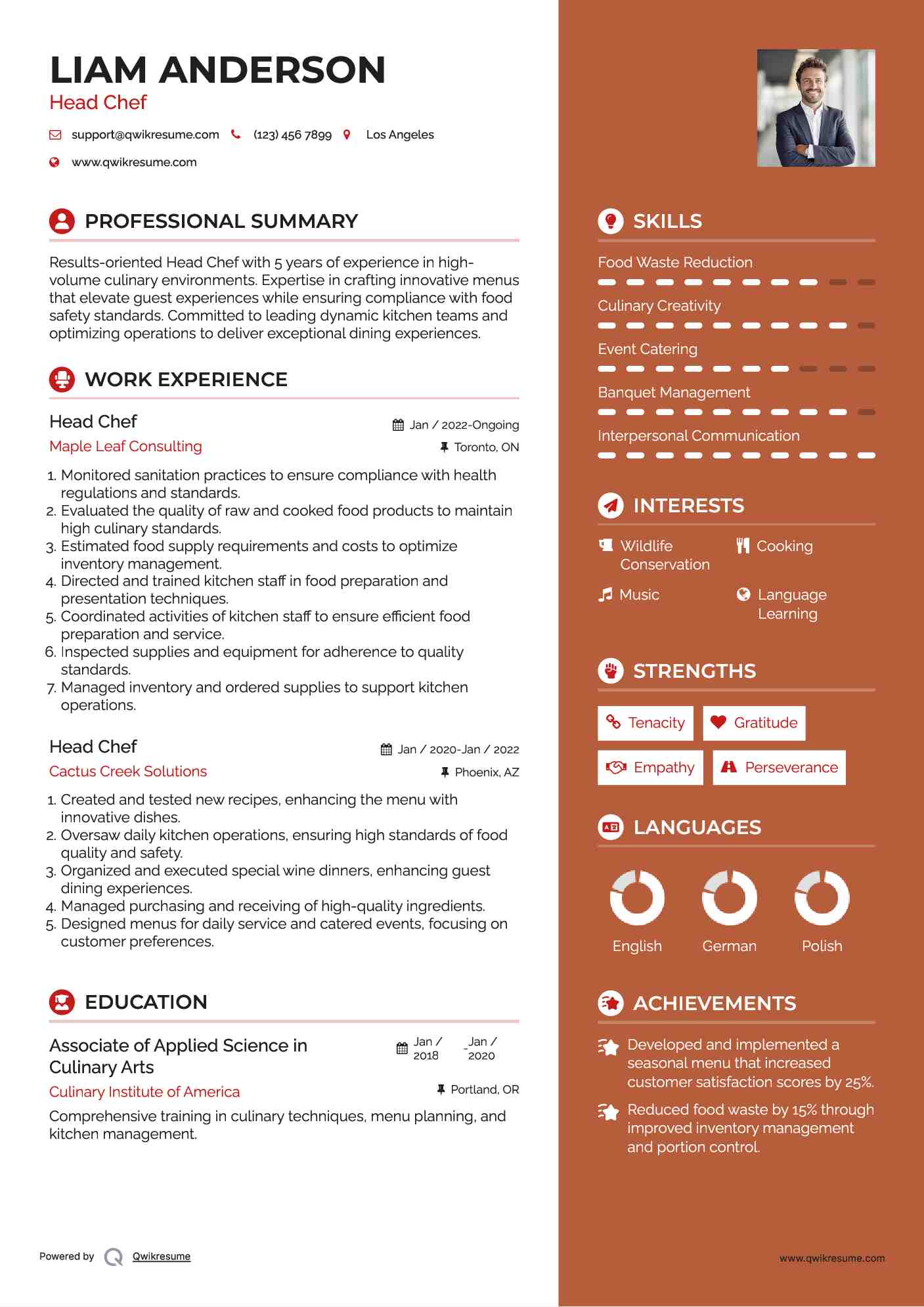 Head Chef Resume Samples QwikResume