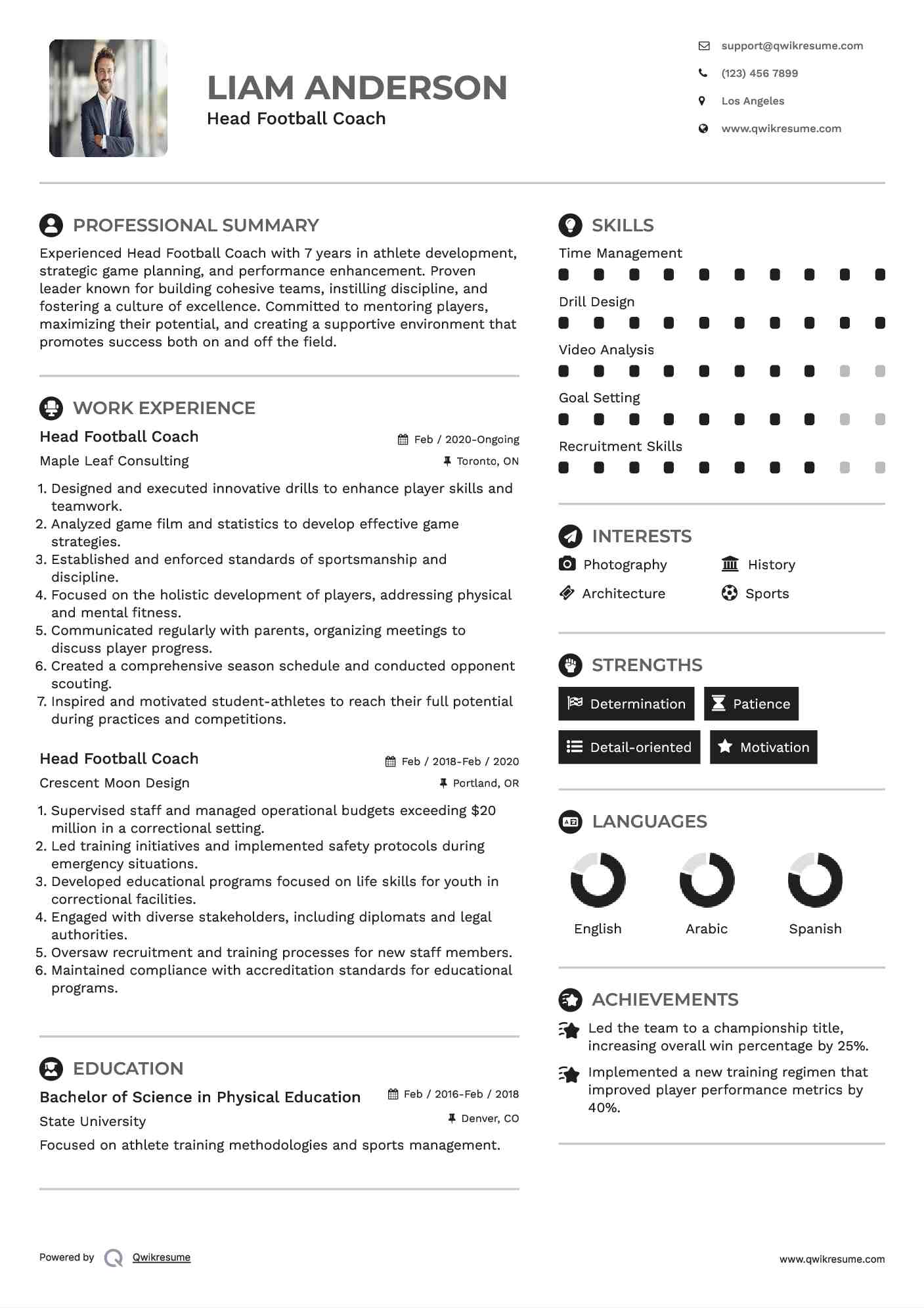 Head Football Coach Resume Samples QwikResume