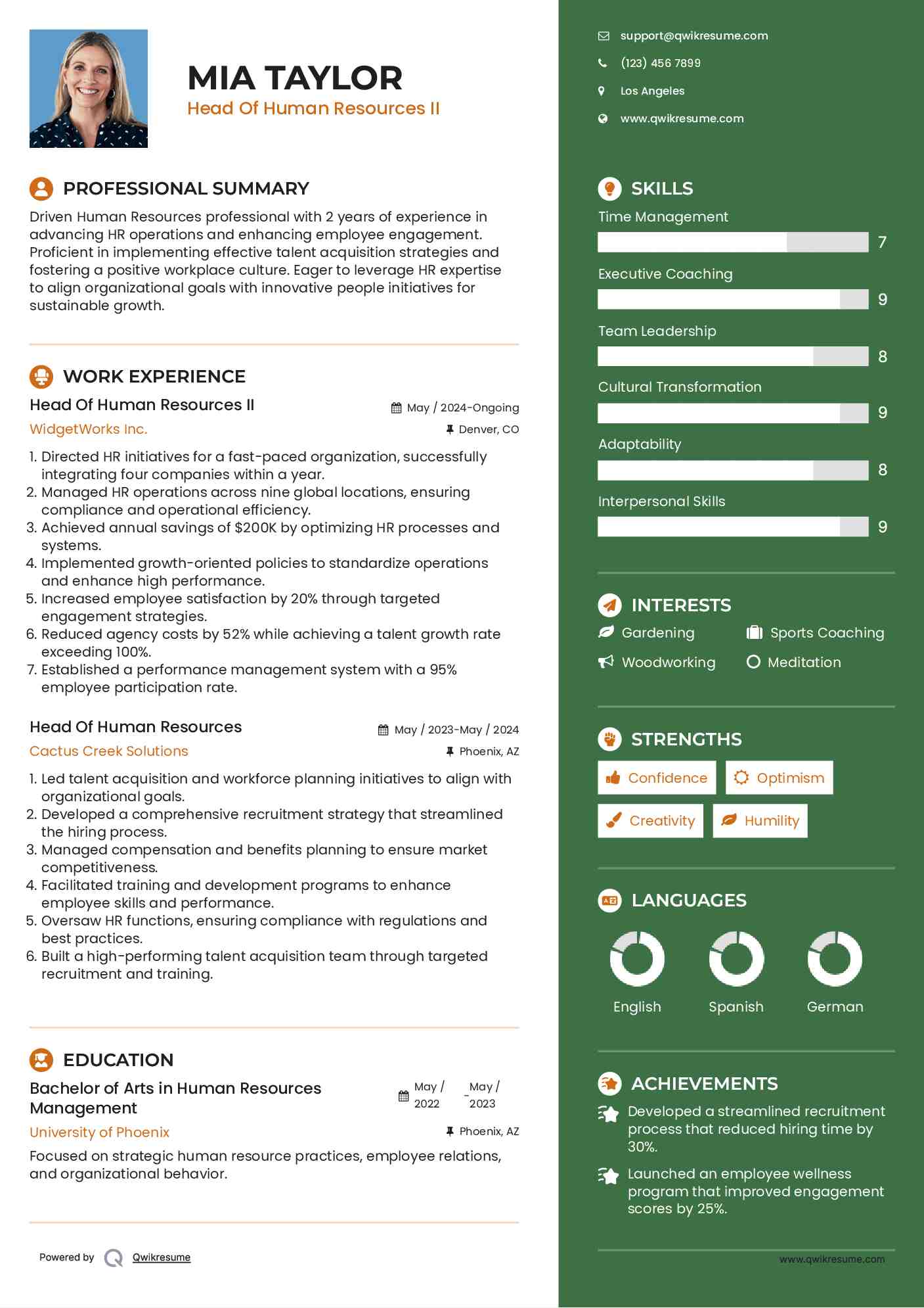 Head Of Human Resources Resume Samples QwikResume