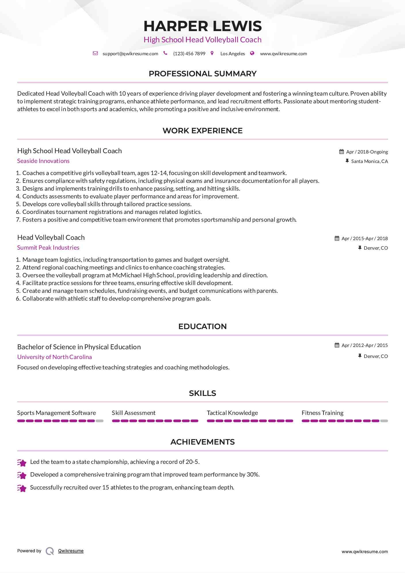 10+ Head Volleyball Coach Resume Samples & Templates for 2025 10+ Head Volleyball Coach Resume Samples & Templates for 2025
