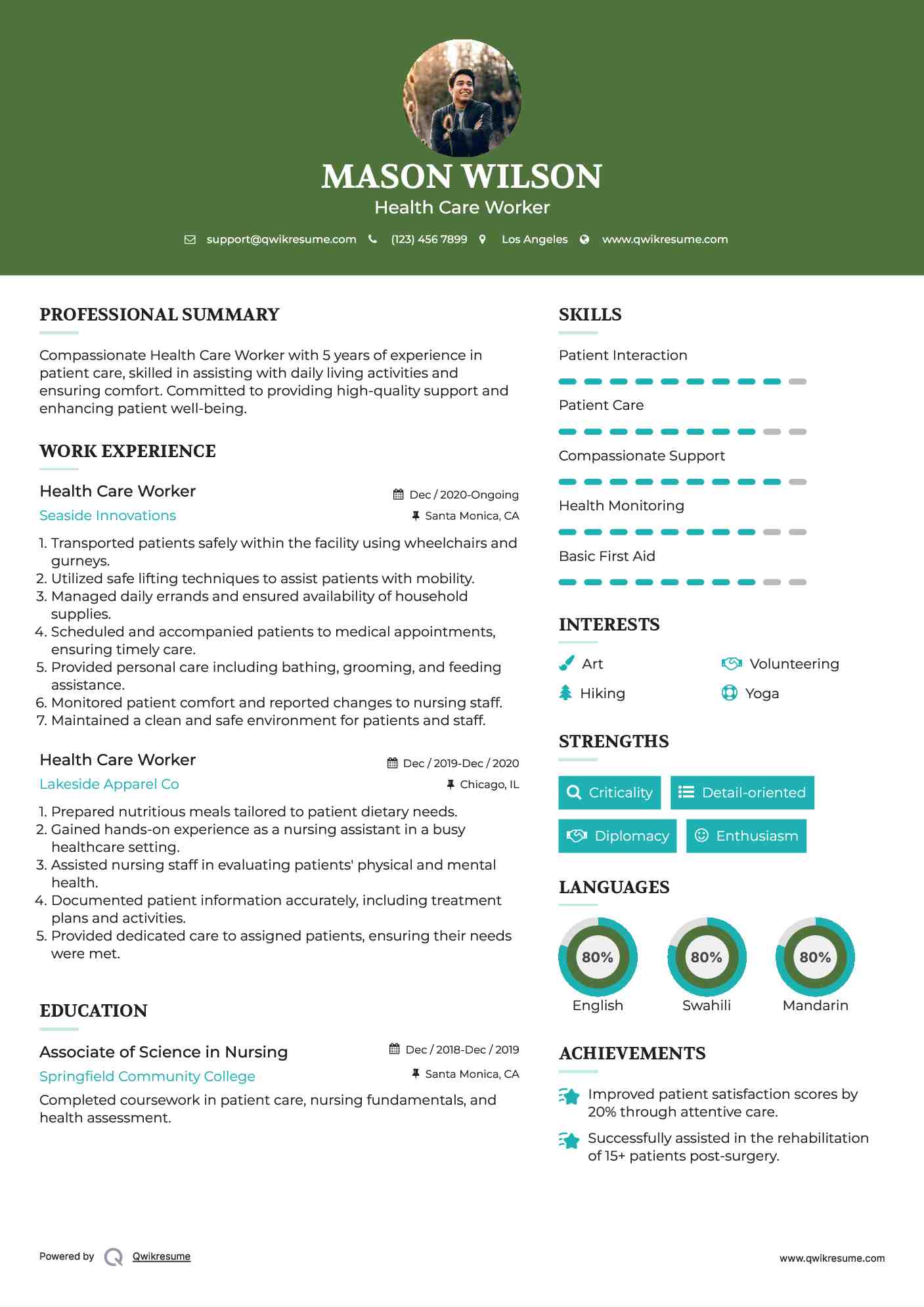 Health Care Worker Resume Samples QwikResume