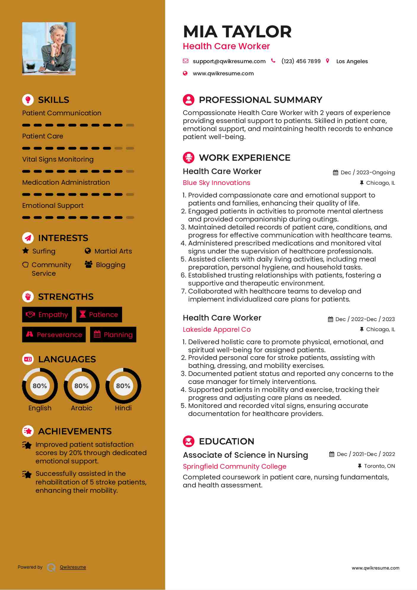 Resume Template For Healthcare Worker