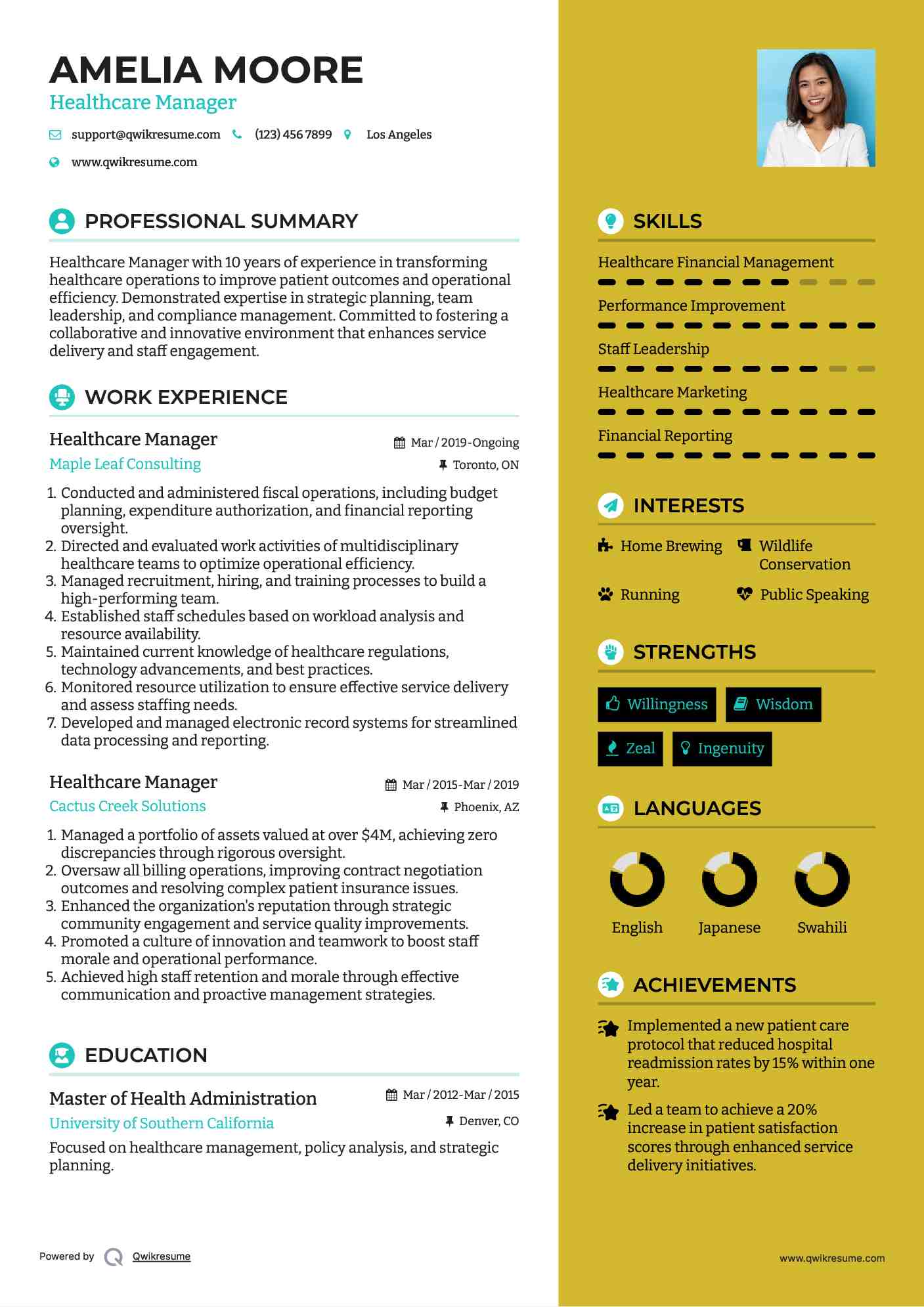 Healthcare Manager Resume Samples QwikResume
