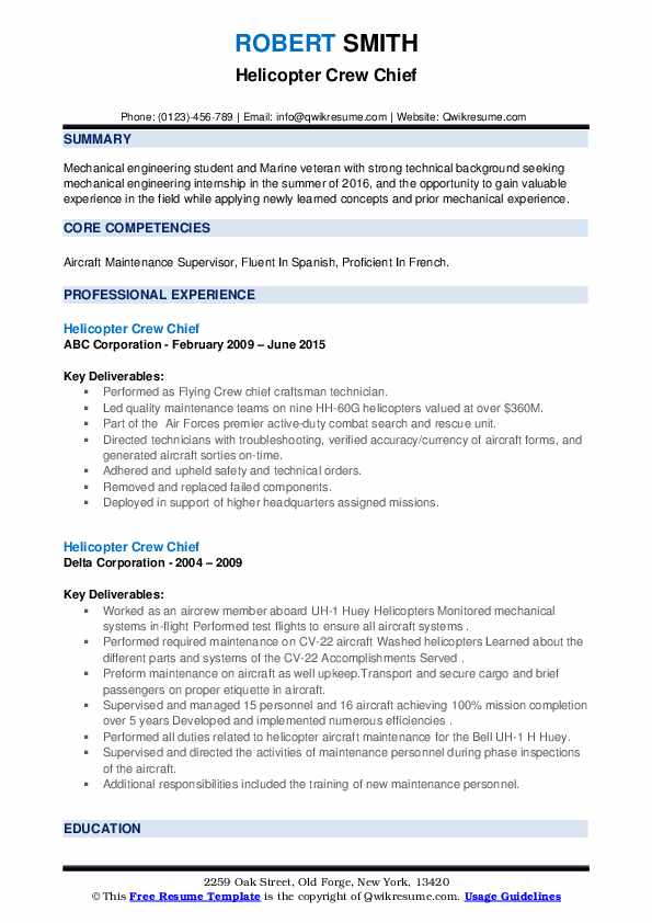 Helicopter Pilot Resume