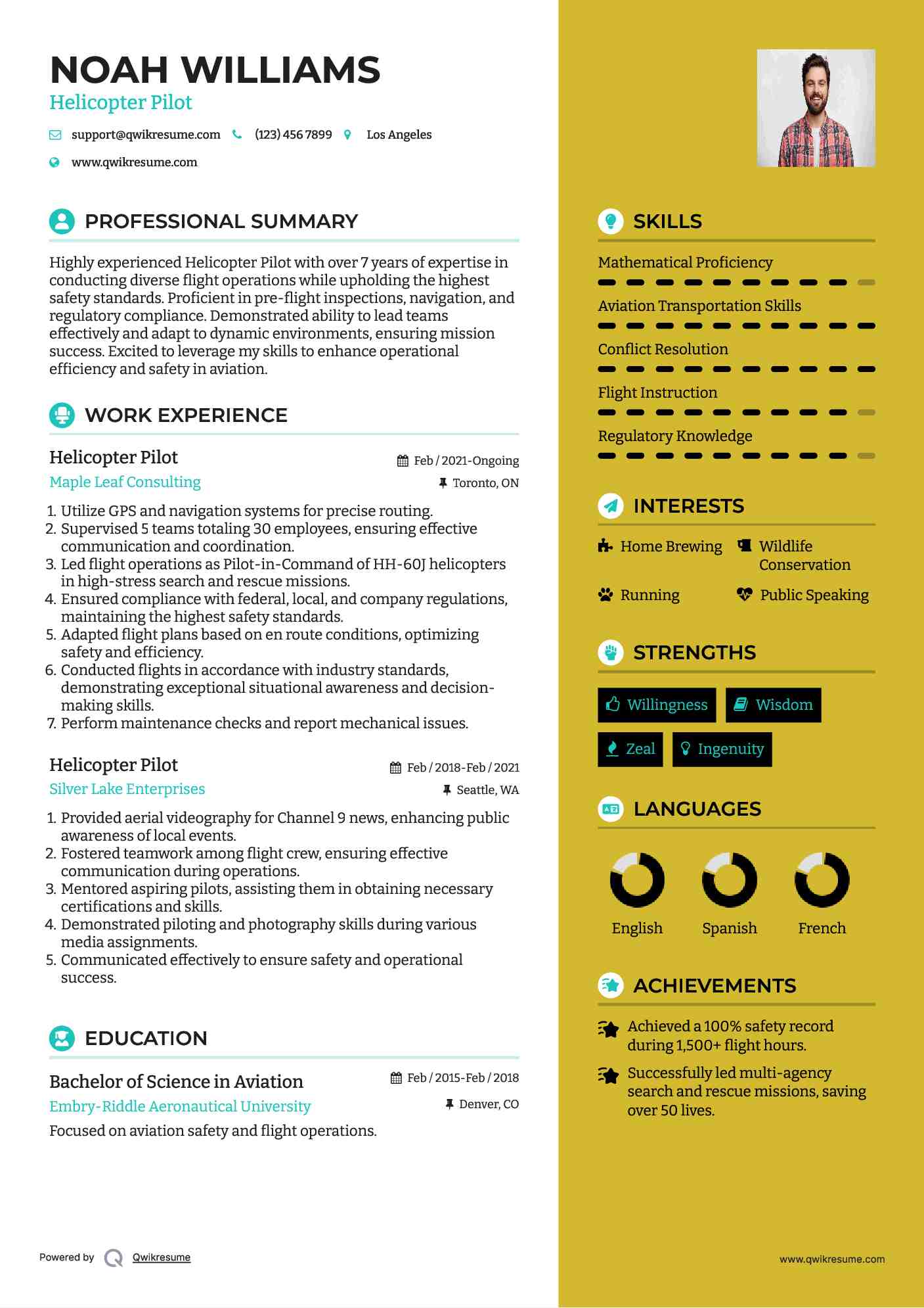 Helicopter Pilot Resume Samples QwikResume