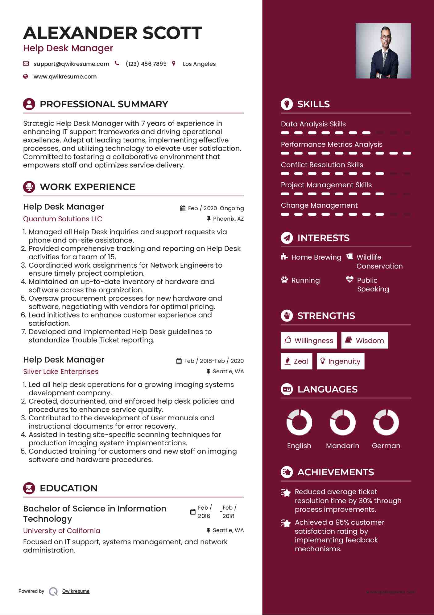 Help Desk Manager Resume Samples QwikResume