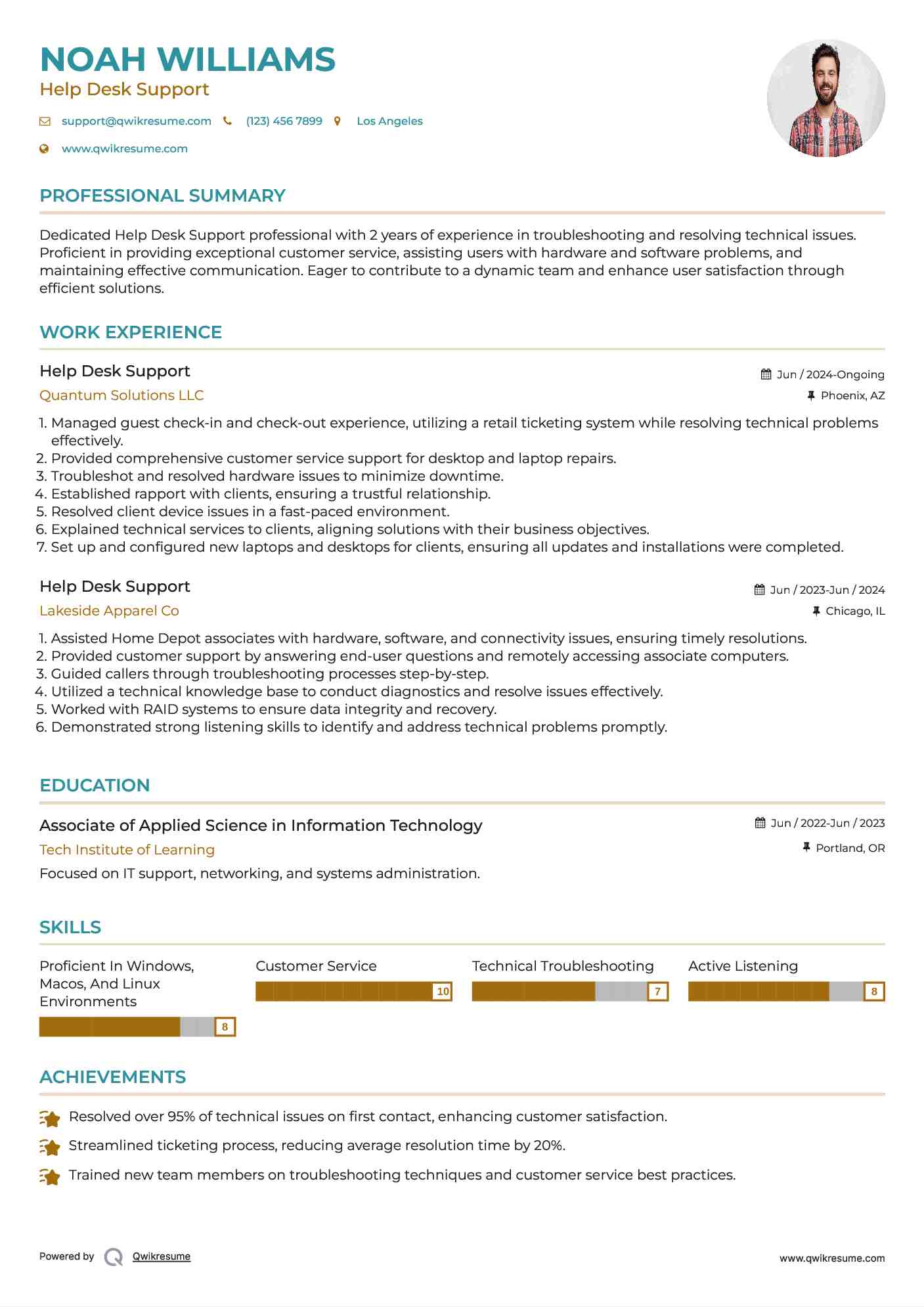 Help Desk Support Resume Samples QwikResume