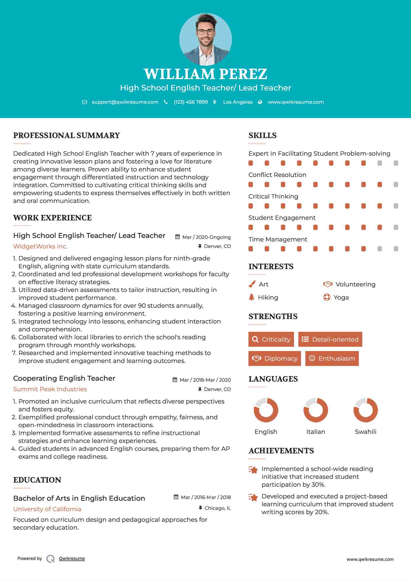 High School English Teacher Resume Samples QwikResume High School English Teacher Resume Samples QwikResume