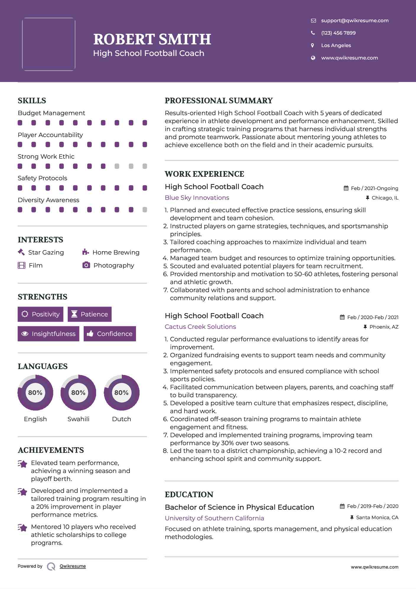 Football Coach Resume Template