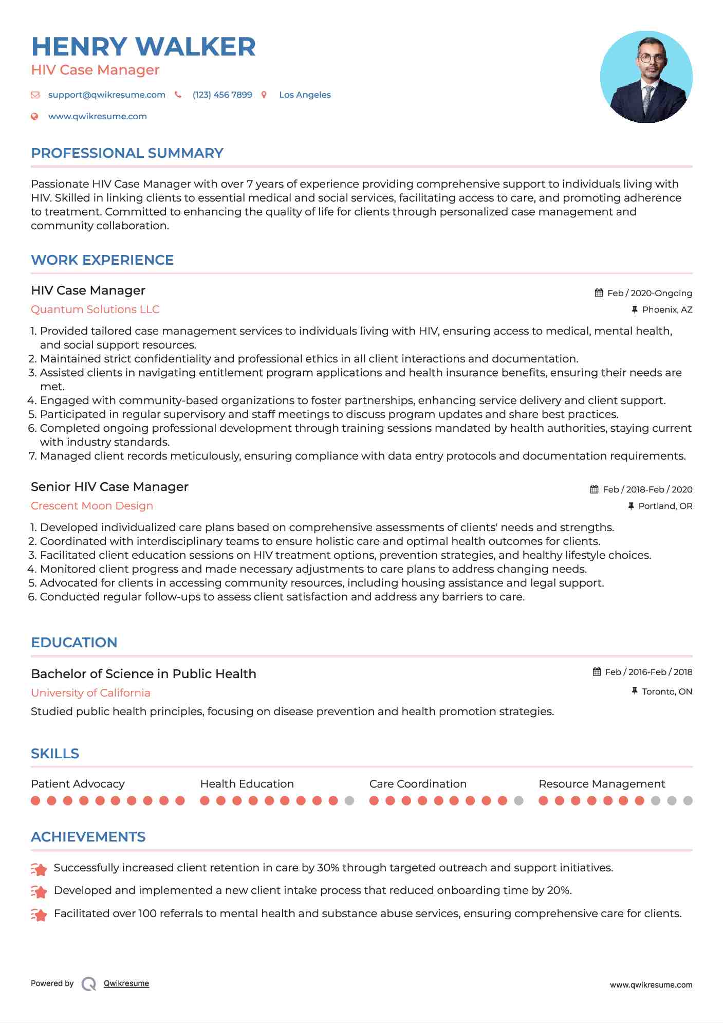 HIV Case Manager Resume Samples QwikResume