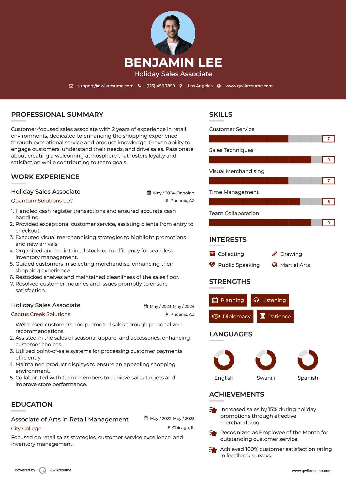 Holiday Sales Associate Resume Samples QwikResume
