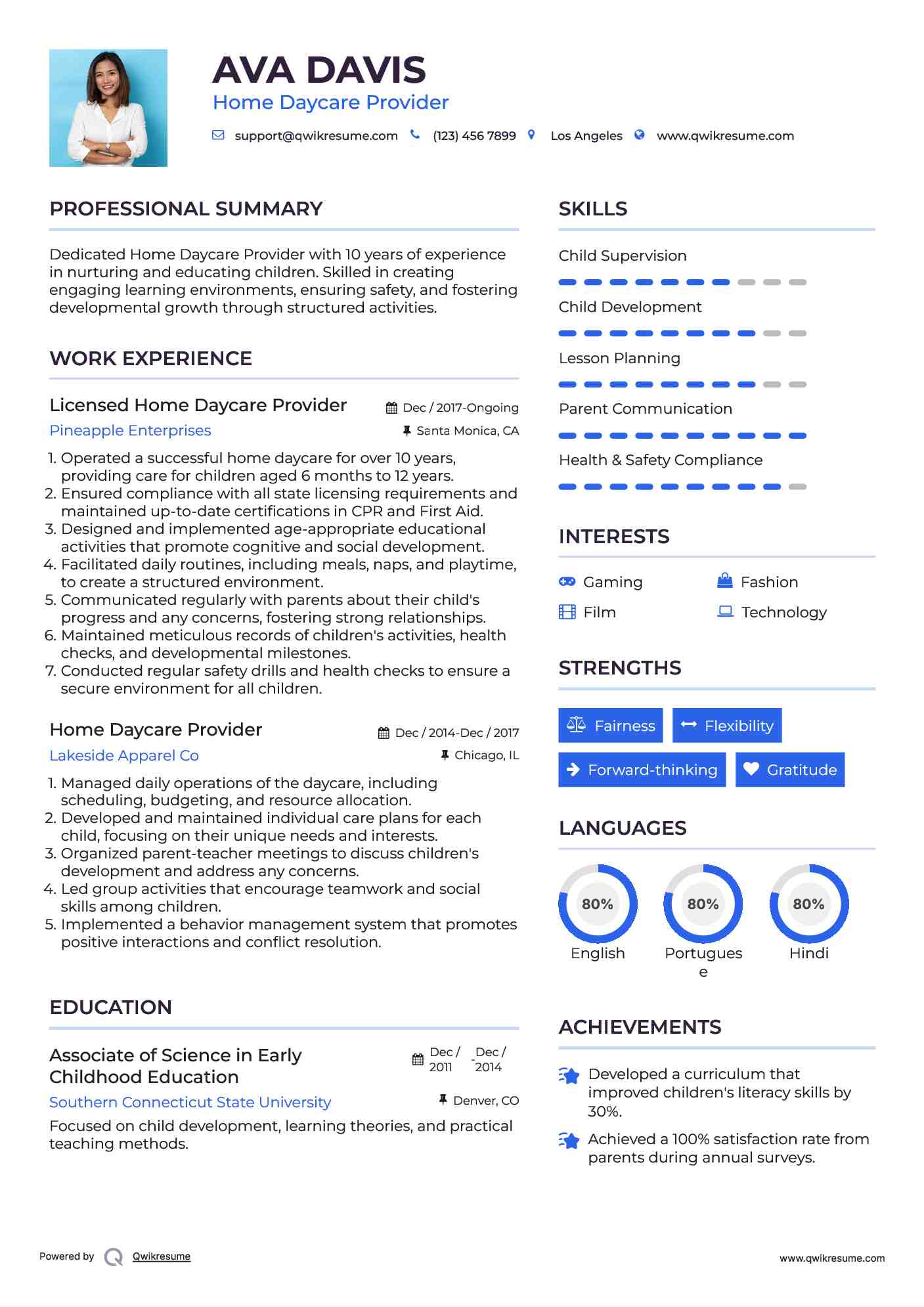 Home Daycare Provider Resume Samples QwikResume