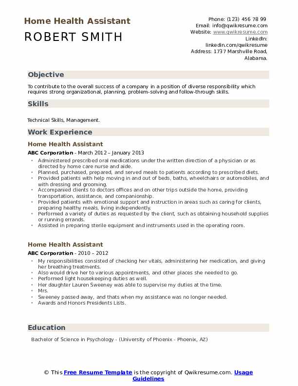 Home Health Assistant Job Description – PEHFP