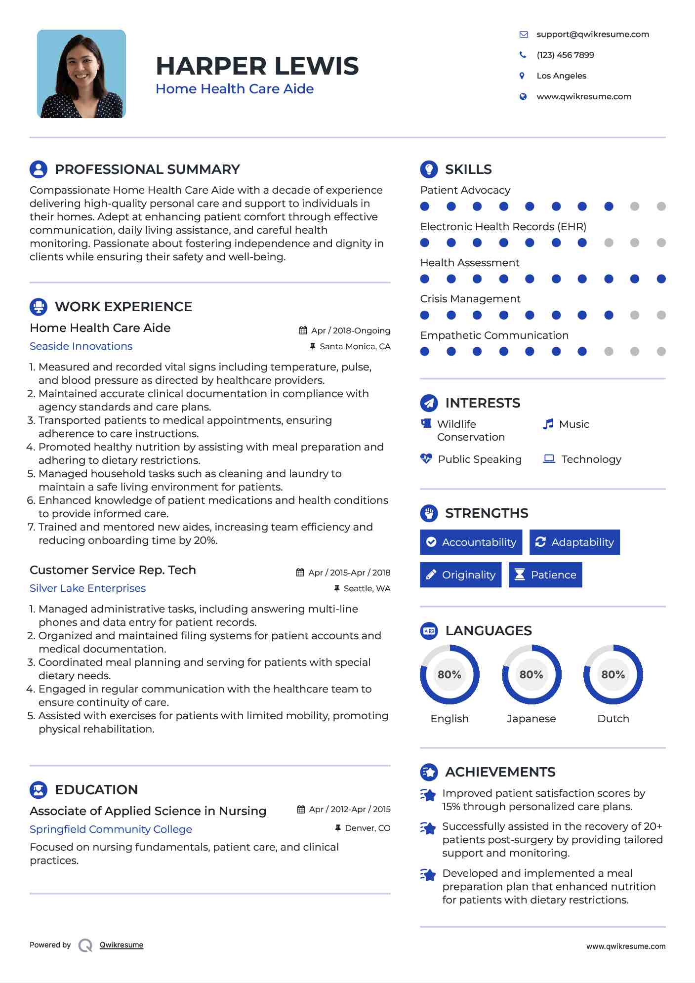 Home Health Care Aide Resume Samples QwikResume