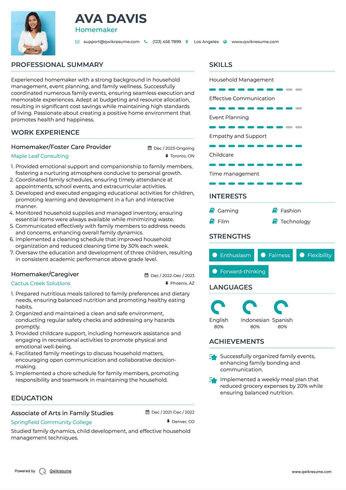 Homemaker Resume Samples QwikResume