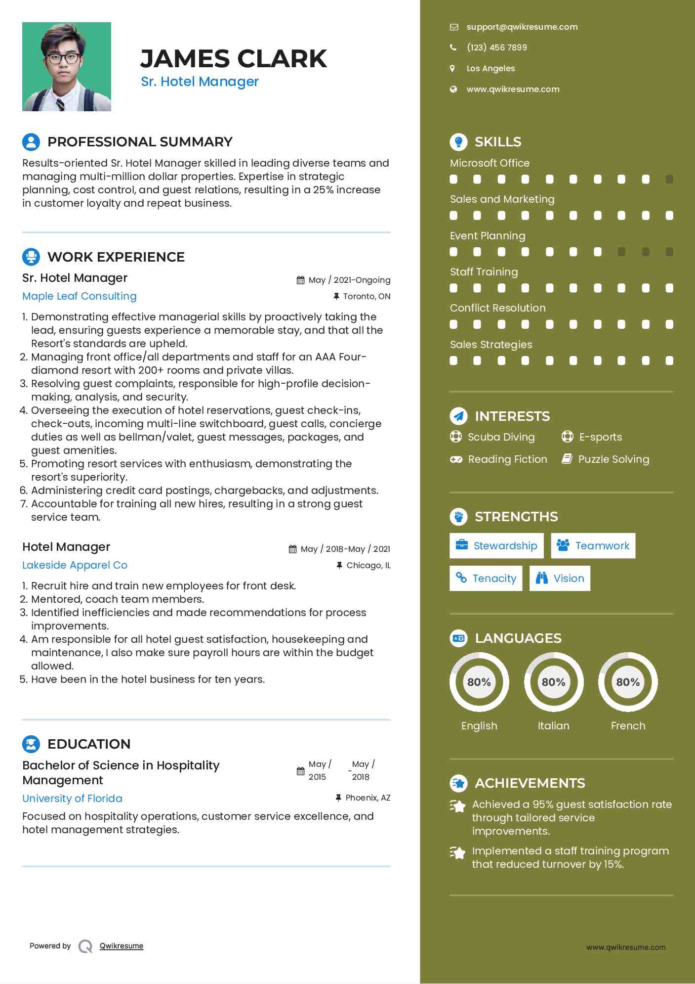 Hotel Manager Resume Samples QwikResume