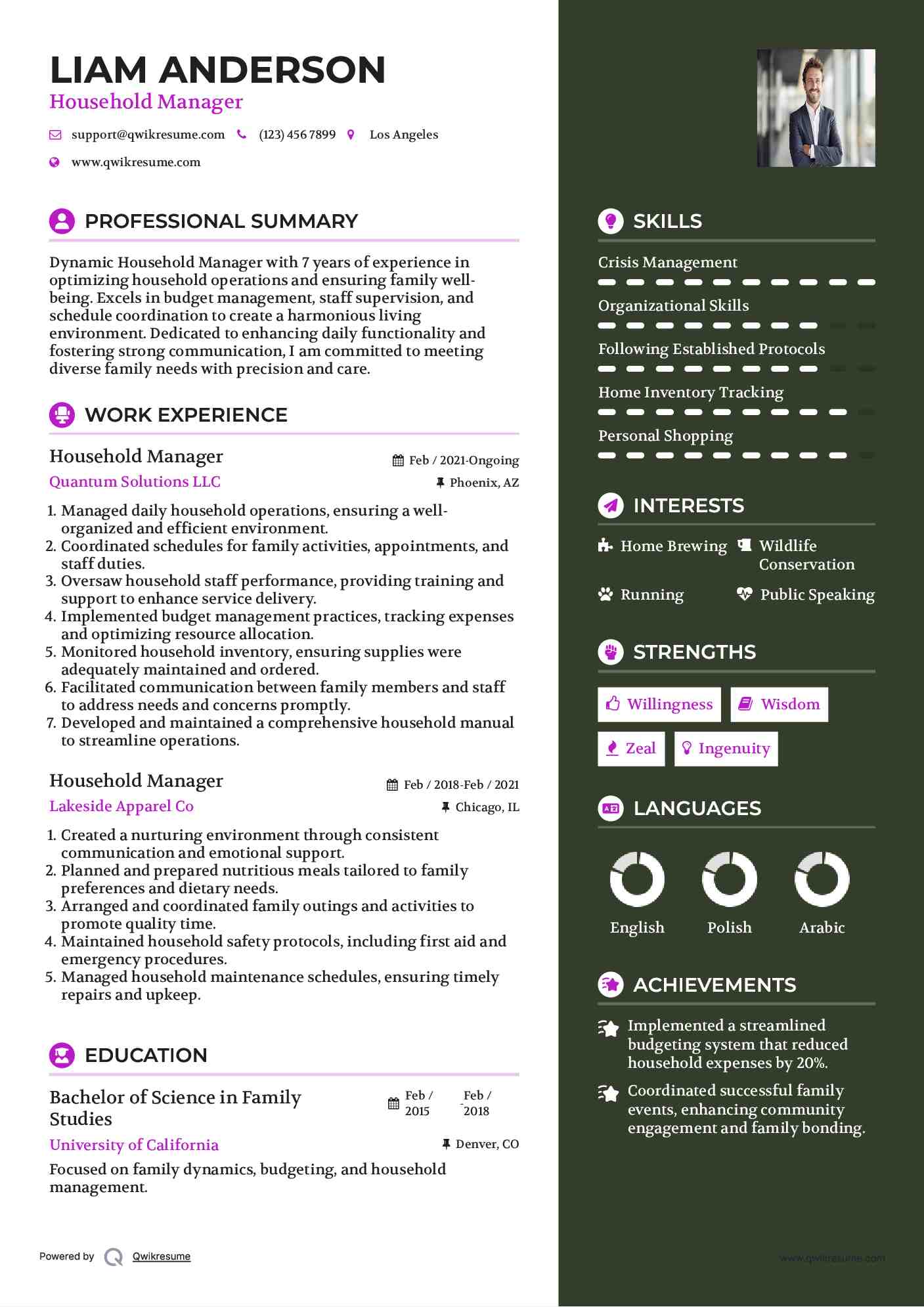 House Manager Resume