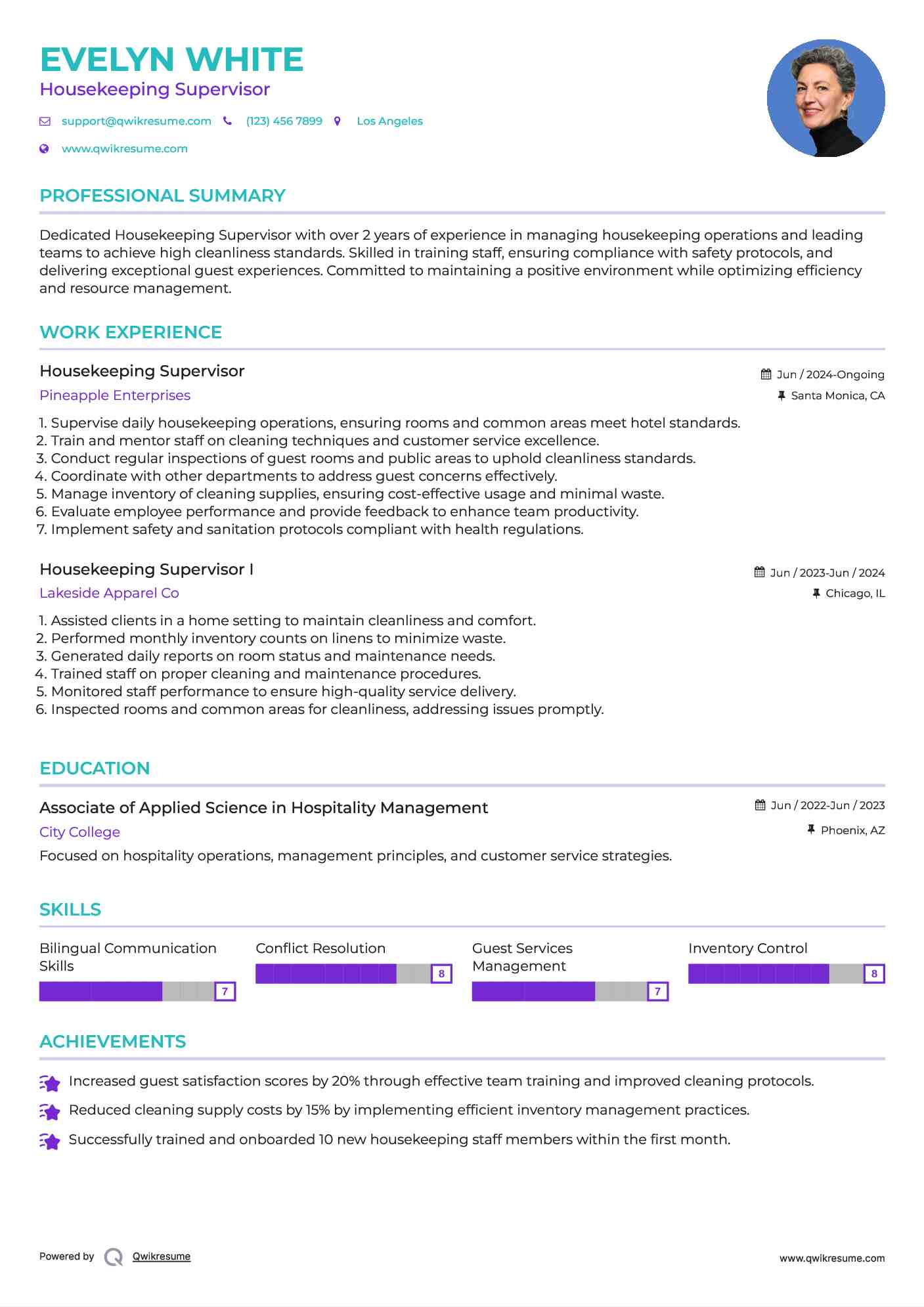 Housekeeping Supervisor Resume Samples QwikResume