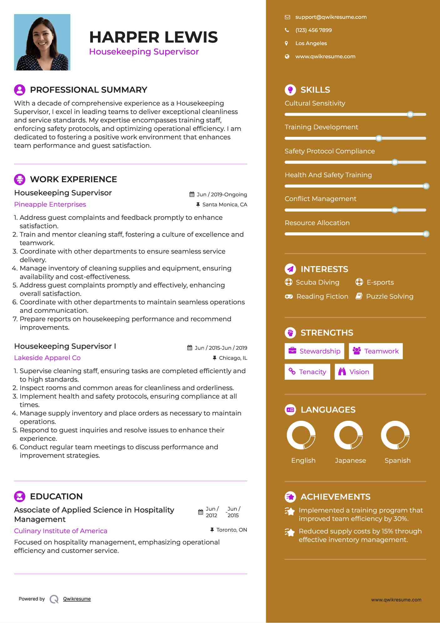 Supervisor Housekeeping Resume Samples CB6