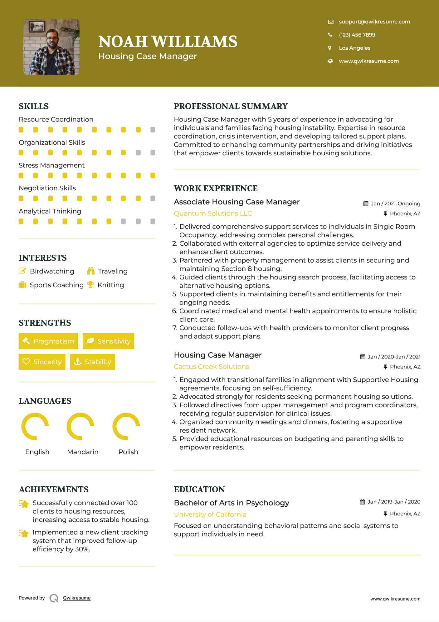 Housing Case Manager Resume Samples QwikResume