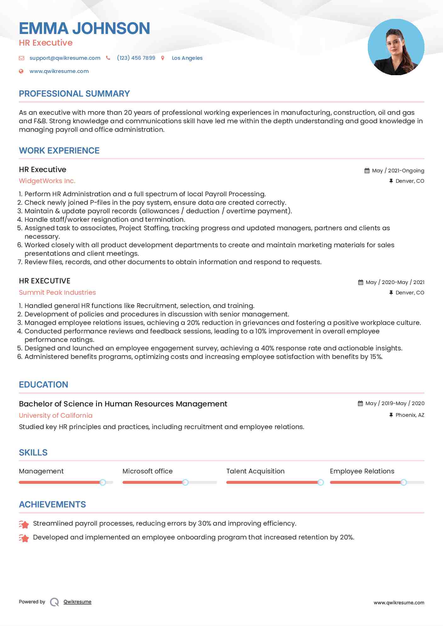HR Executive Resume Samples QwikResume
