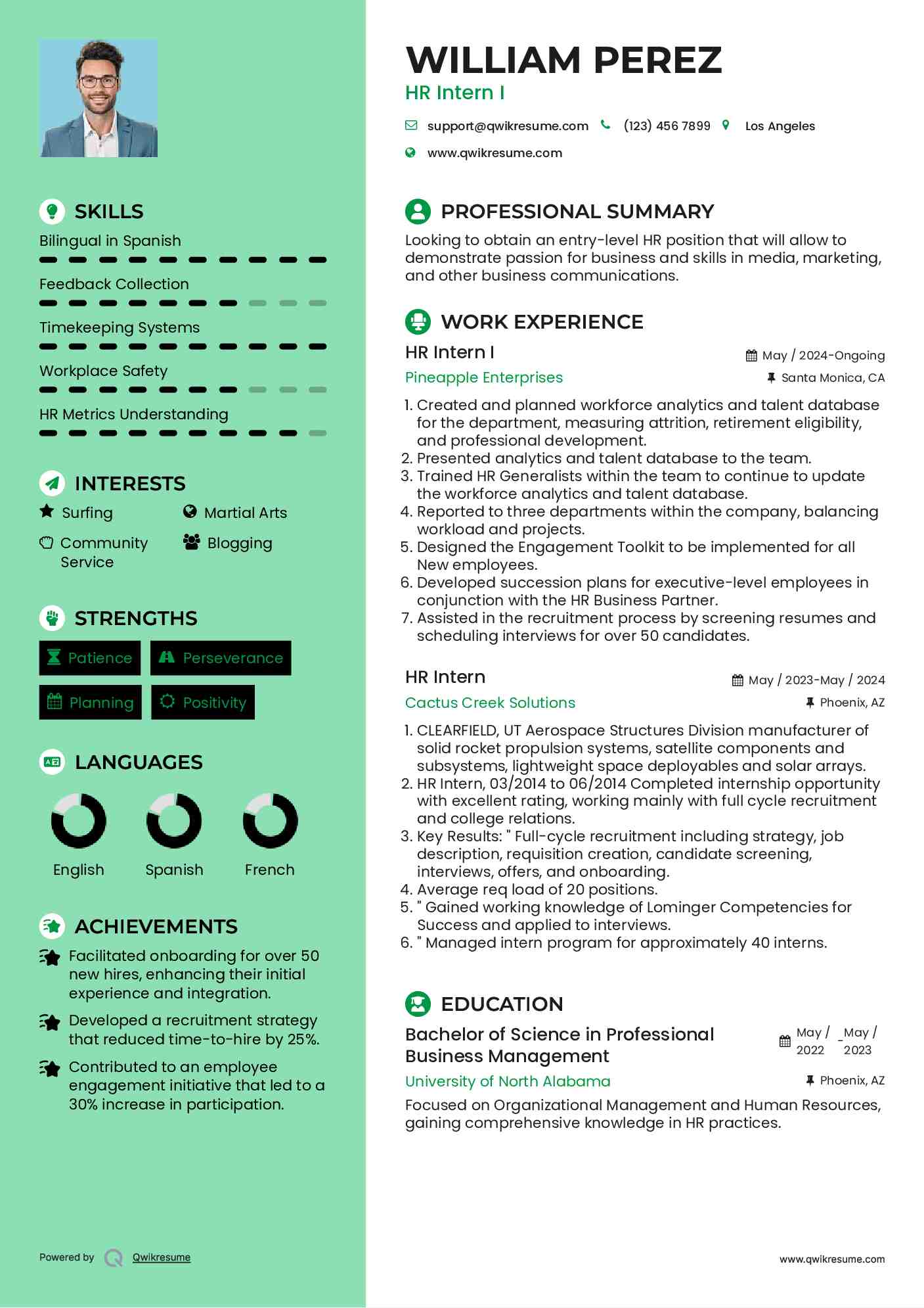 HR Intern Resume Samples | QwikResume