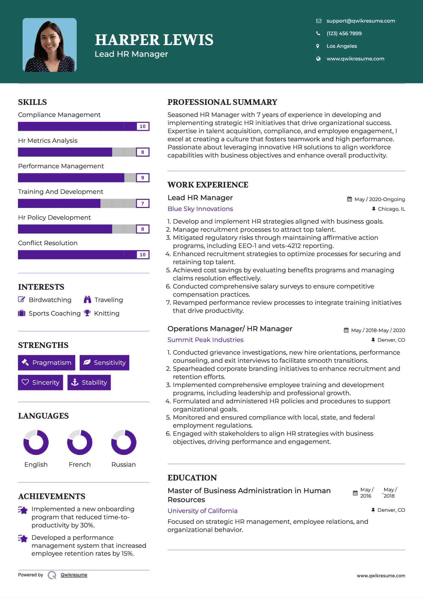 HR Manager Resume Samples QwikResume