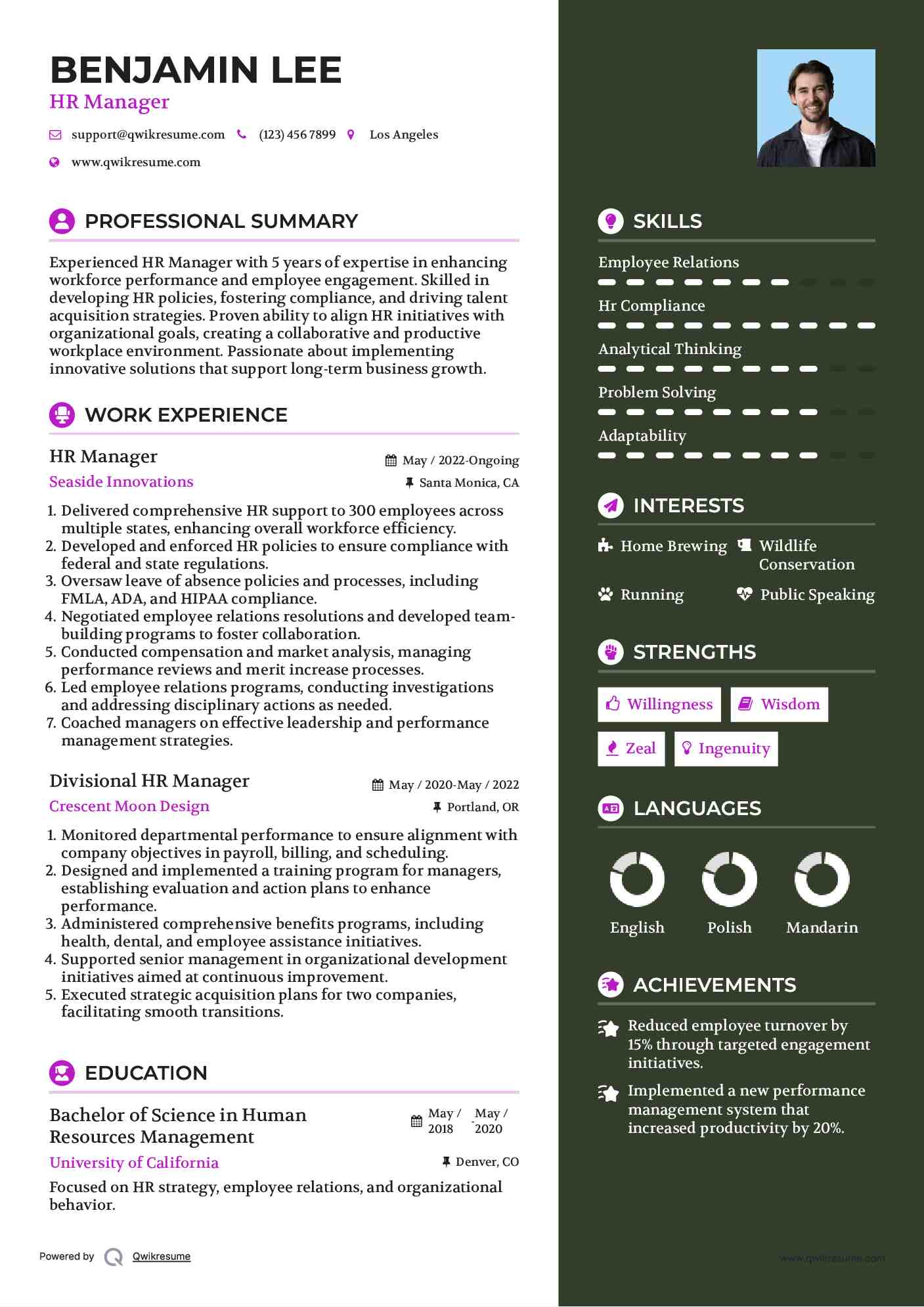 HR Manager Resume Samples QwikResume